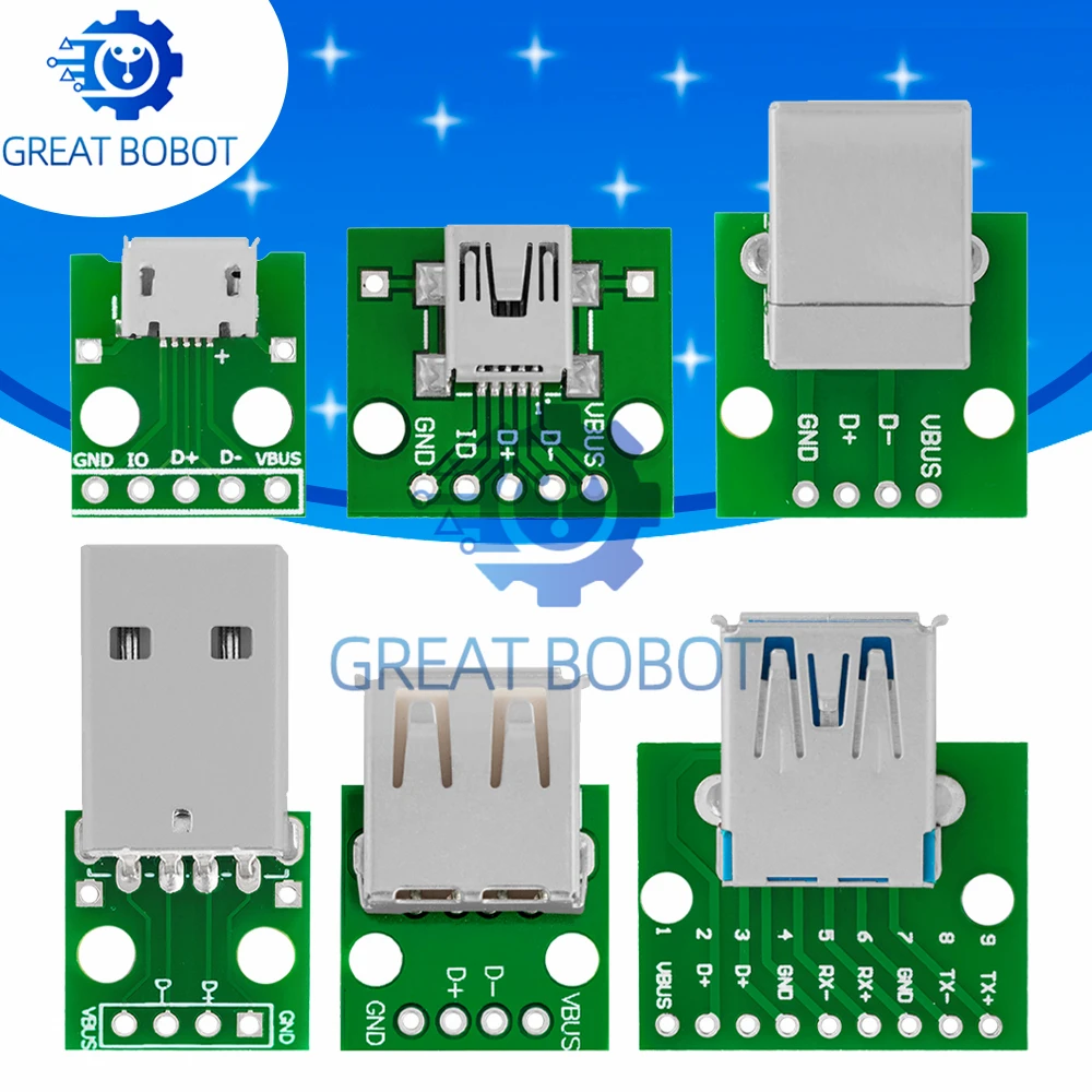 BS USB Male Connector / MINI MICRO USB to DIP Adapter 2.54mm 5pin ...