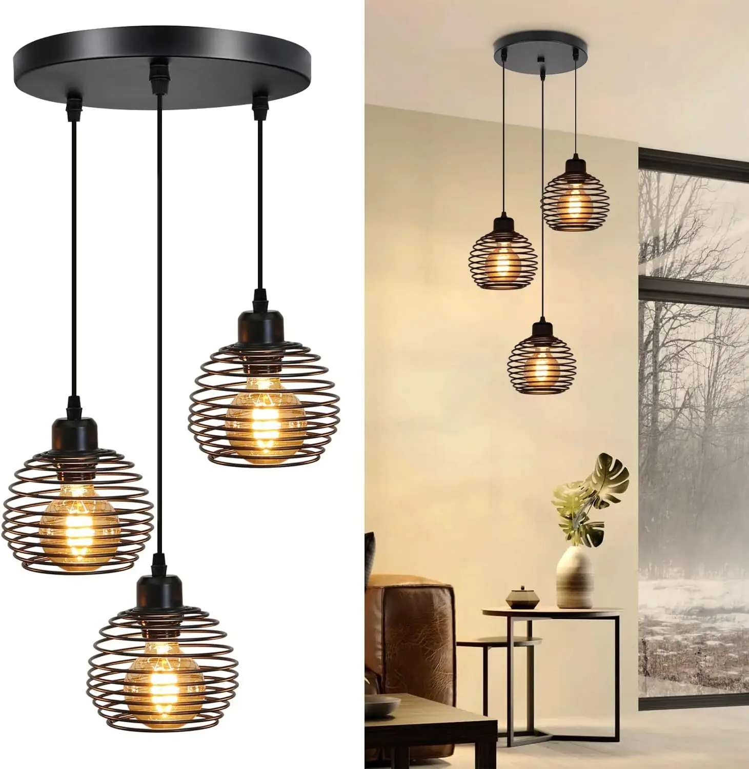 Black-Pendant-Light-Industrial-Hanging-Light-3-Lights-Farmhouse-Kitchen ...