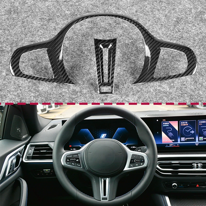 Carbon-Fiber-Car-Steering-Wheel-Panel-Decoration-Cover-Frame-Trim-For ...