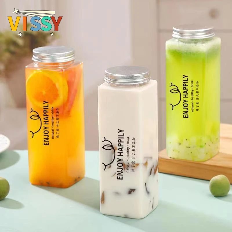 500ml PET Cute Milk Tea Cups with Lid 500ml Square Bottle Cup ...