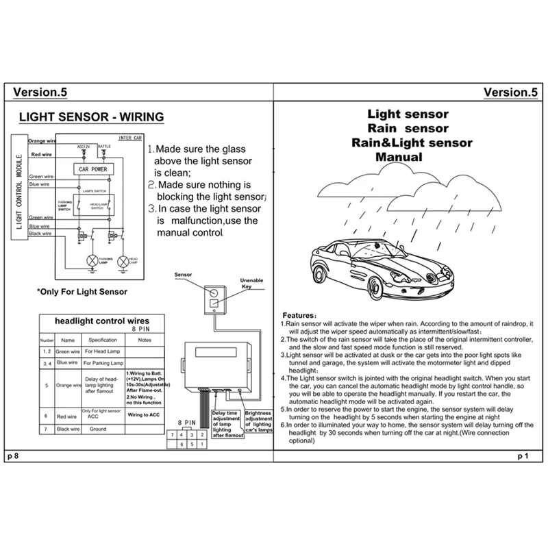 N62R-2 In 1 Auto Light Rain Sensor Universal Car Wiper Rain And Light ...
