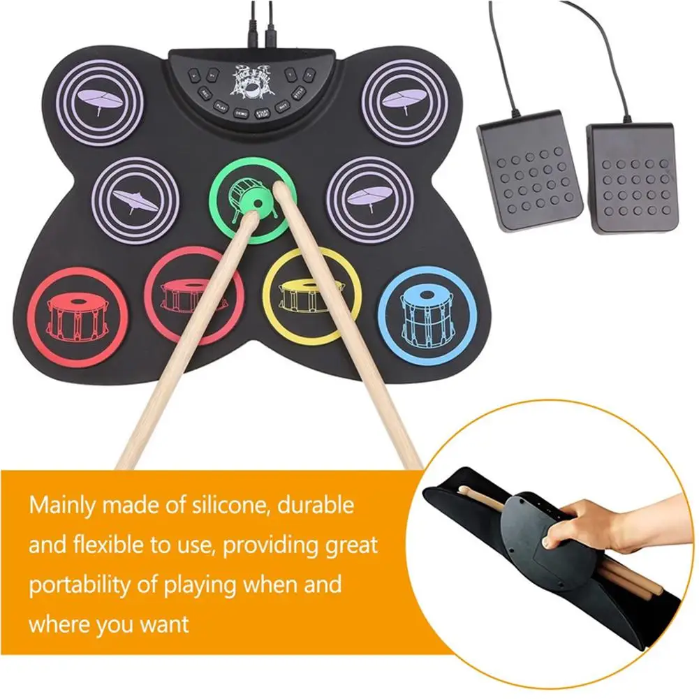 Portable-Foldable-Electronic-Drum-Kit-USB-Hand-rolled-Drum-With-9-Drum ...