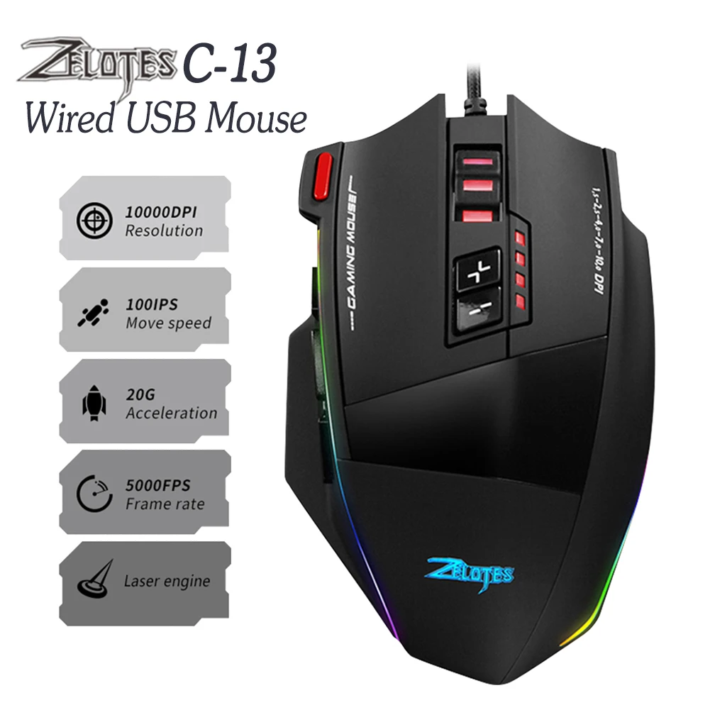 ZELOTES-C-13-Wired-USB-13-Button-Mice-13-Programmable-Buttons-5-level ...
