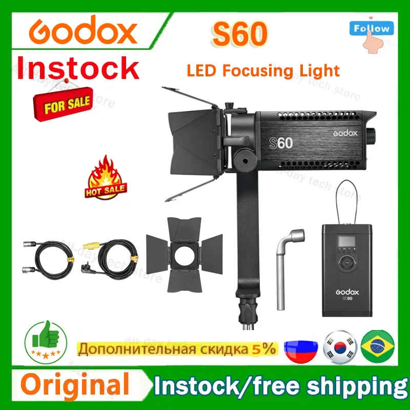Godox-S60-60W-Focusing-LED-Light-CRI-96-5600K-300K-for-Videography ...
