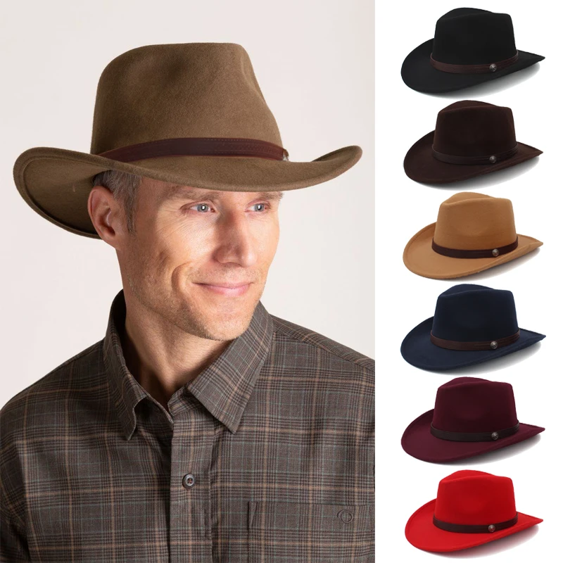Men Cowboy Hat Western | Wool Outdoor Caps | Cowboy Wool Hats | Cowboy ...
