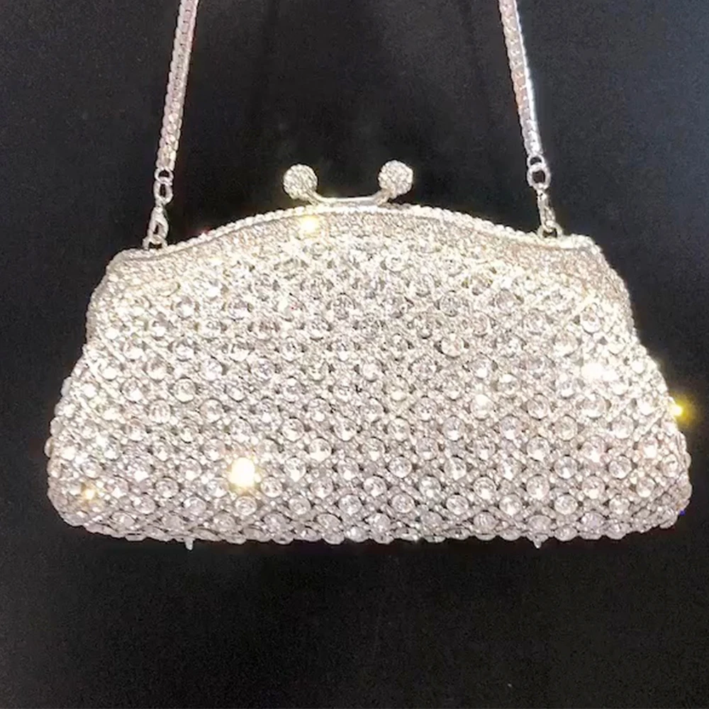 Silver Rhinestone Evening Bags Luxury Crystal Wedding Bridal Clutch ...