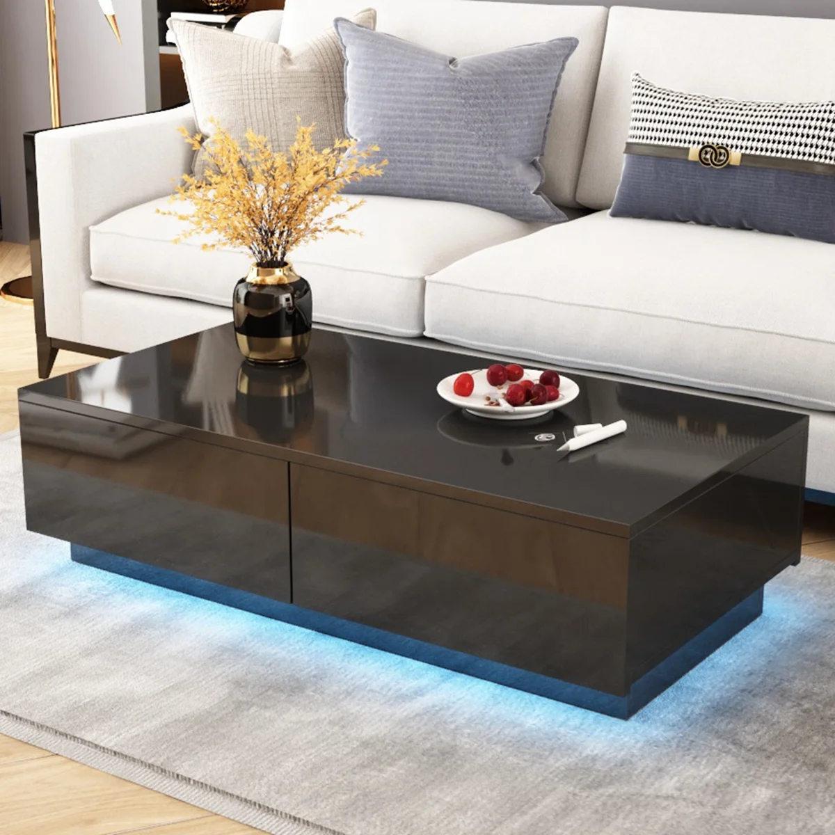 RGB LED Tea Table End Table For Home Office Coffee Table Wooden 4 ...