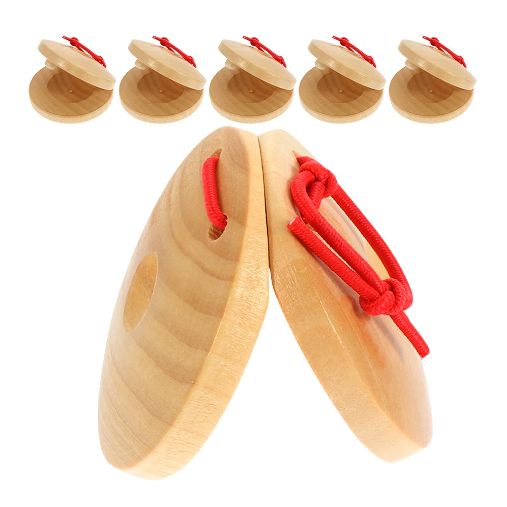 6 Pcs Kids Wooden Castanets Instruments Hand Percussion Lotus Tree ...