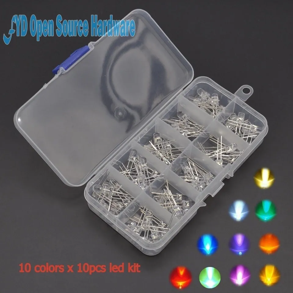 With case (10 colors x 10pcs) 5mm LED Diode 3V 5 mm Assorted Kit Warm ...