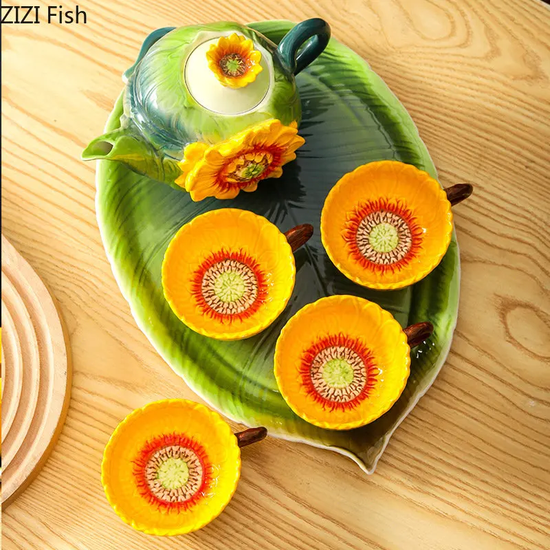 Ceramic Tea Set Afternoon Tea Accessories Sunflower - zenishop