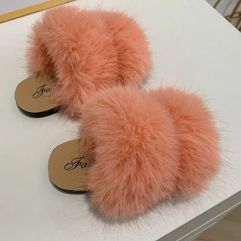 Faux Fur Slippers Children Home Flat Slides Furry Summer Shoes Soft Sole Kids Slippers for Girls Shoes Indoor Flip Flops CSH1420 AliExpress