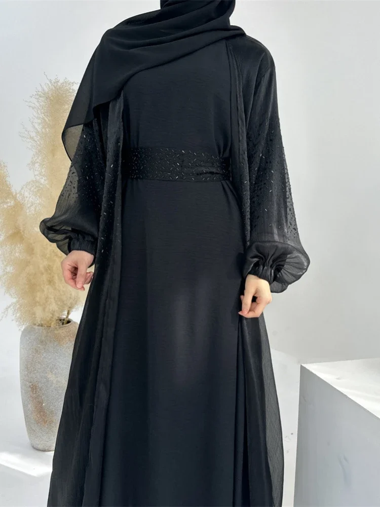 Puff-Sleeve-Abaya-Inner-Dress-Muslim-2-Piece-Set-for-Women-Eid-Dress ...