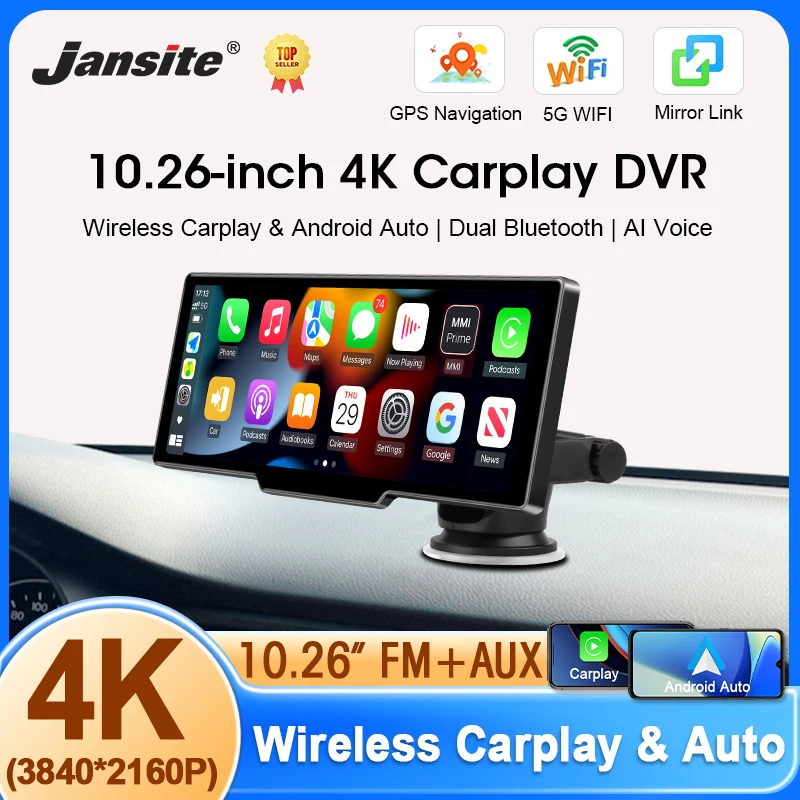 10.26'' Dash Cam 4K Car Mirror Video Player Wireless Carplay Android ...