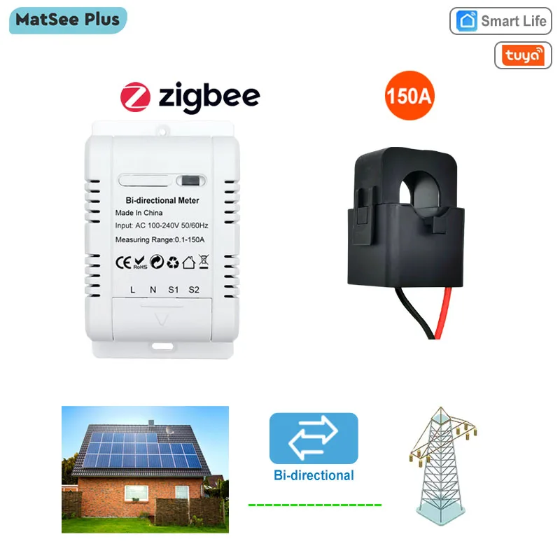 Tuya-Smart-BiDirectional-Two-Way-ZigBee-Energy-Meter-150A-Clamp-Current ...