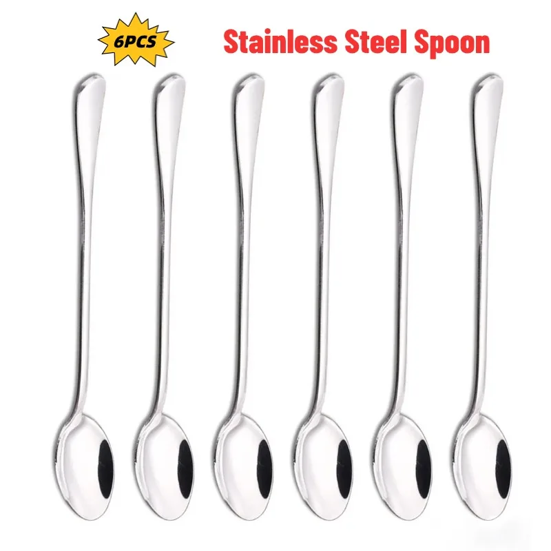 6PCS 304 Stainless Steel Coffee Spoon Ice Cream Dessert Tea Stirring ...