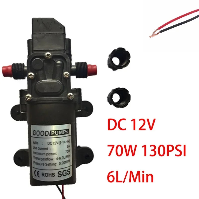 Micro-DC-12V-70W-130PSI-6L-Min-Water-High-Pressure-Pump-Diaphragm-Self ...