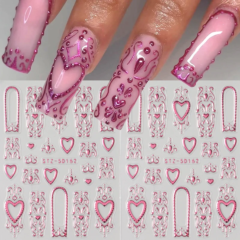 Pegatinas de uñas en relieve 5D, marco de corazón bohemio Retro, Color ...