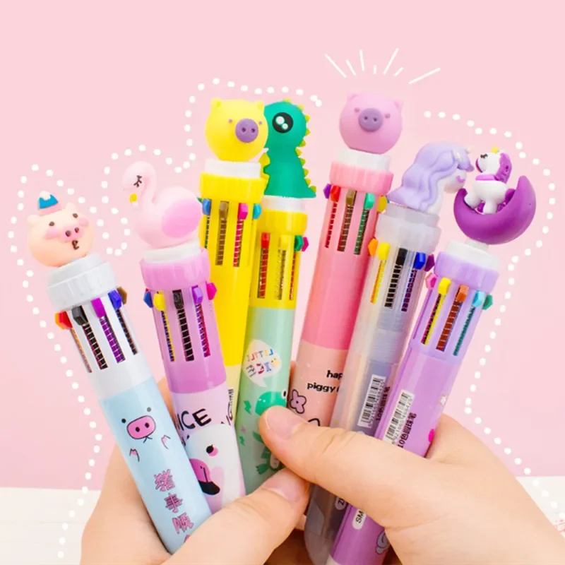 10 Colors Kawaii Ballpoint Pens School Office Supplies Retractable Pens ...