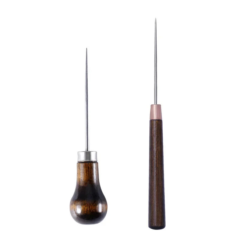 1/2pcs Wood Handle Drillable Awl Round Solid Tool for Leather Craft Awl ...