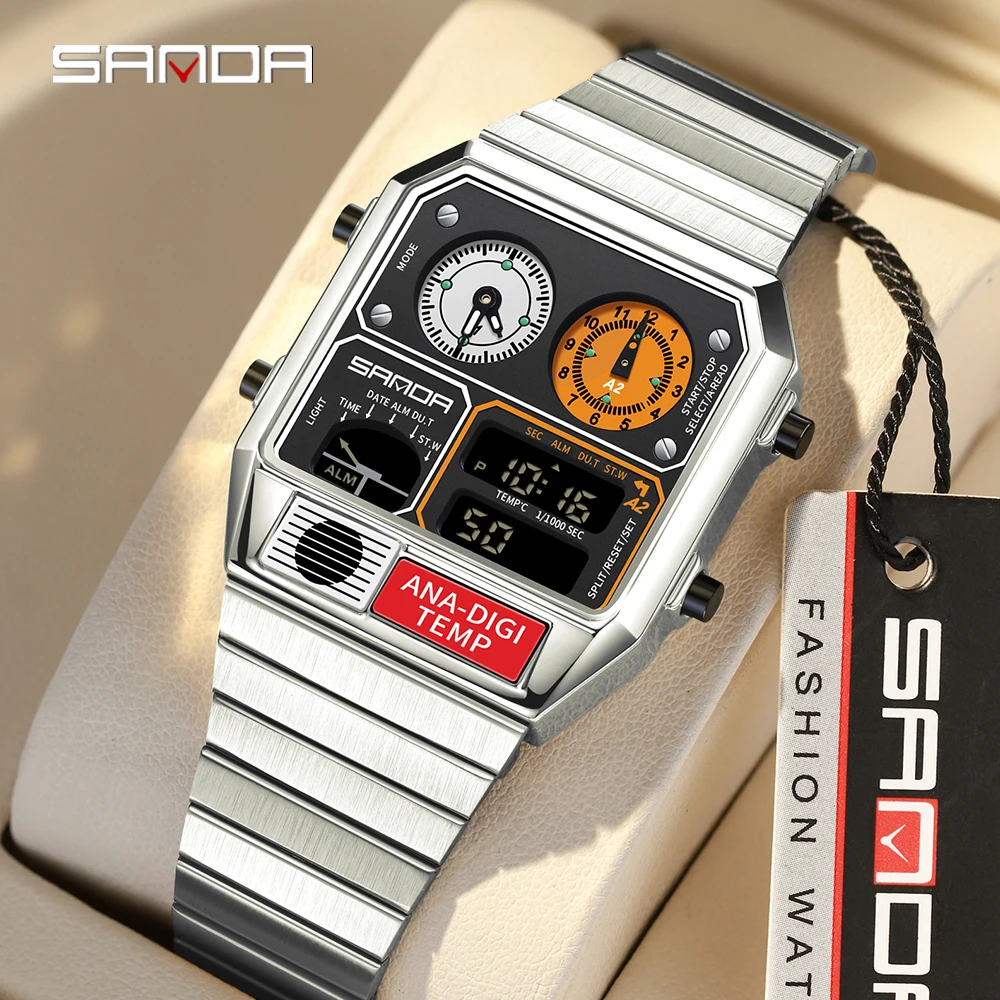 SANDA-Men-s-Electronic-Square-Watch-Multi-Funcional-Medidor-de ...