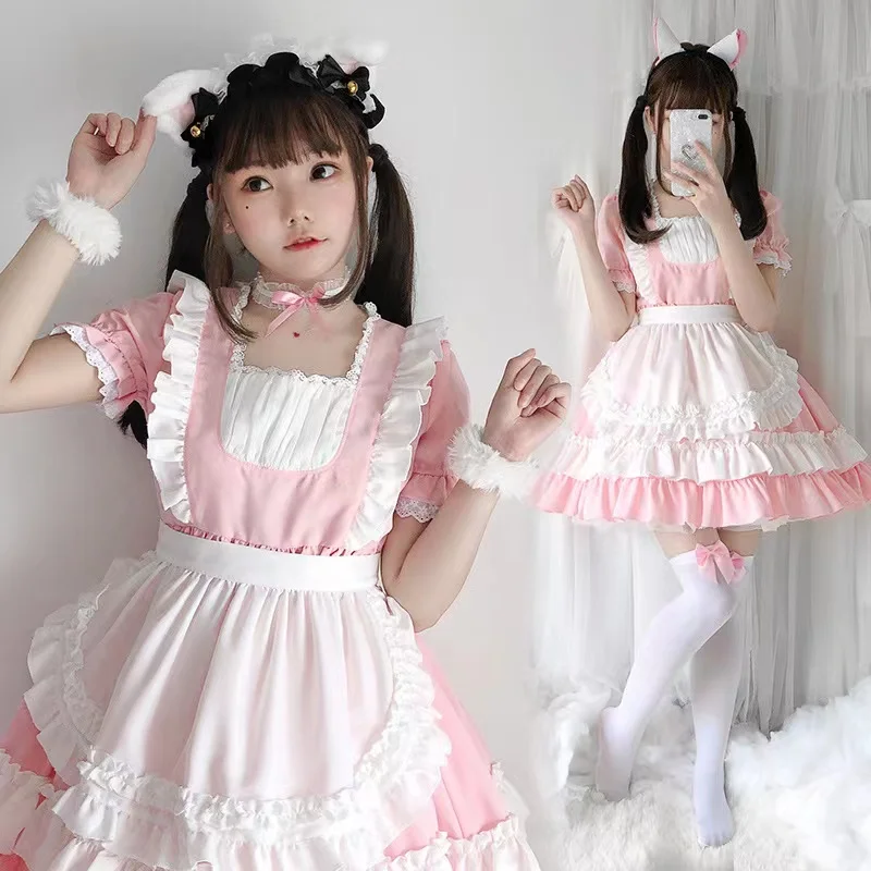 2022 New Pink Cat Maid Outfit Lolita Soft Girl Dress Loli Maid Uniform ...