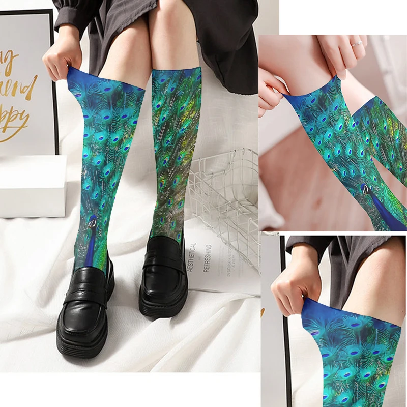 Fashion-Women-s-Velvet-Summer-Long-Socks-Fun-Peacock-Harajuku-Sweet ...