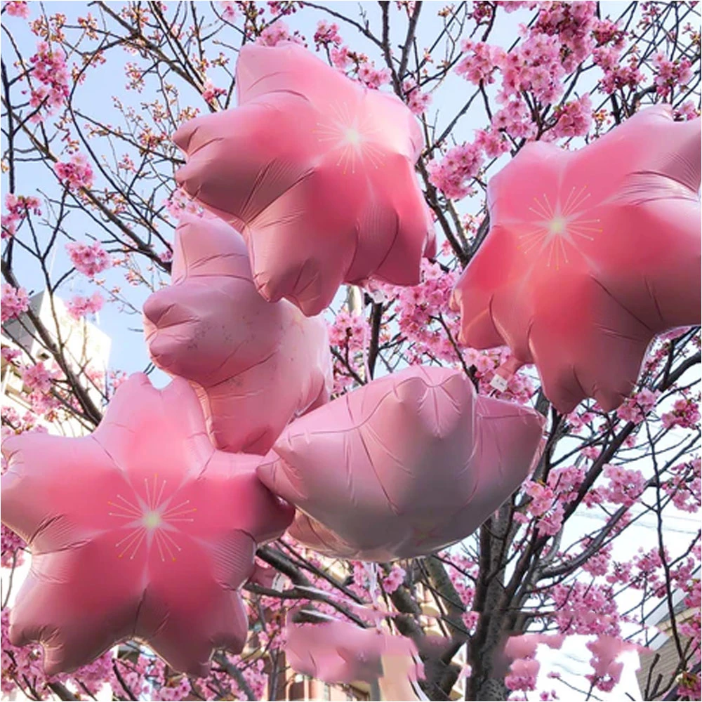 5pcs 42*42cm Pink Cherry Blossom Aluminum Sakura Film Balloon Star ...