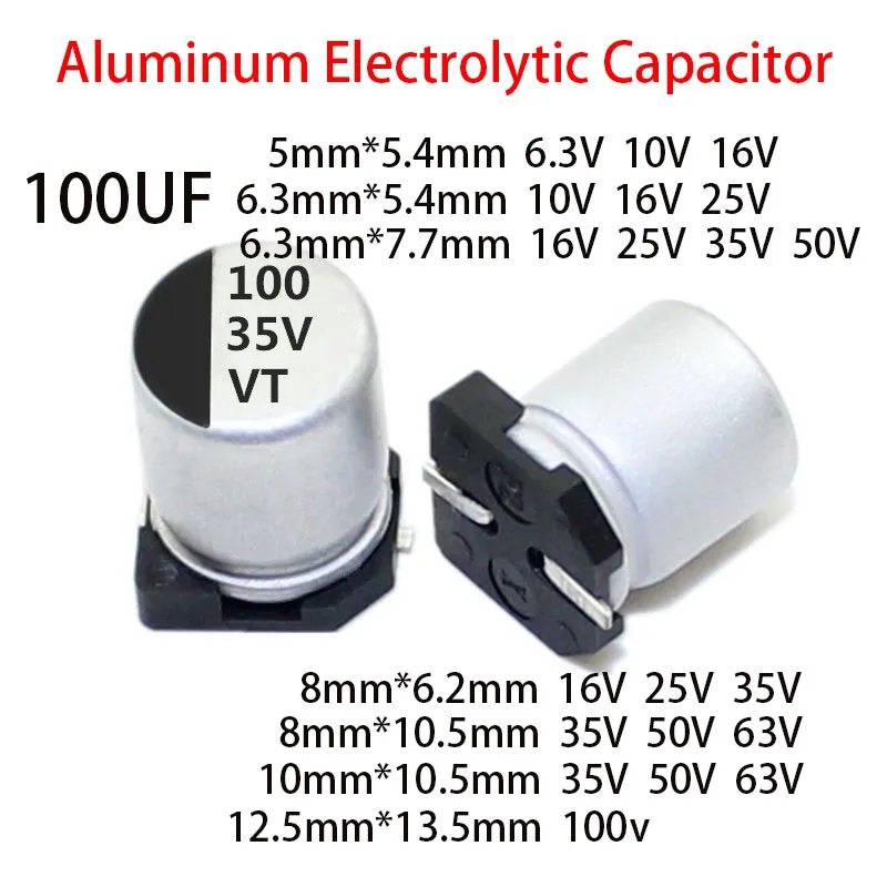 20PCS-LOT-100UF-SMD-Aluminum-Electrolytic-Capacitor-6-3V-10V-16V-25V ...