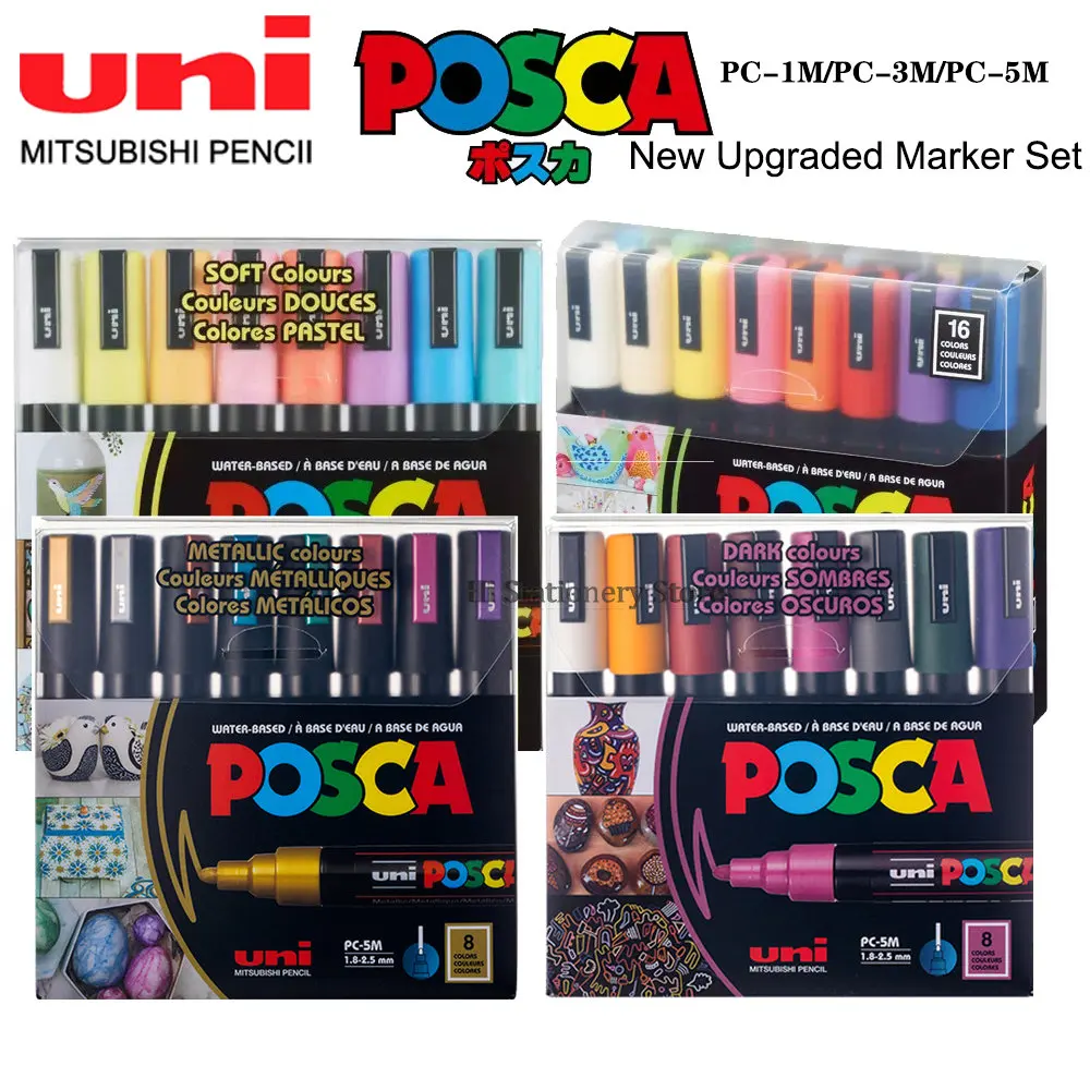 Uni Posca Markers Set New Package Pc-1m/3m/5m Acrylic Paint Drawing ...