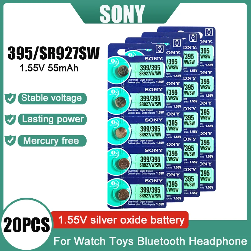 20PCS Original Sony 395 SR927SW SR927W LR927 AG7 399 1.55V Silver Oxide ...