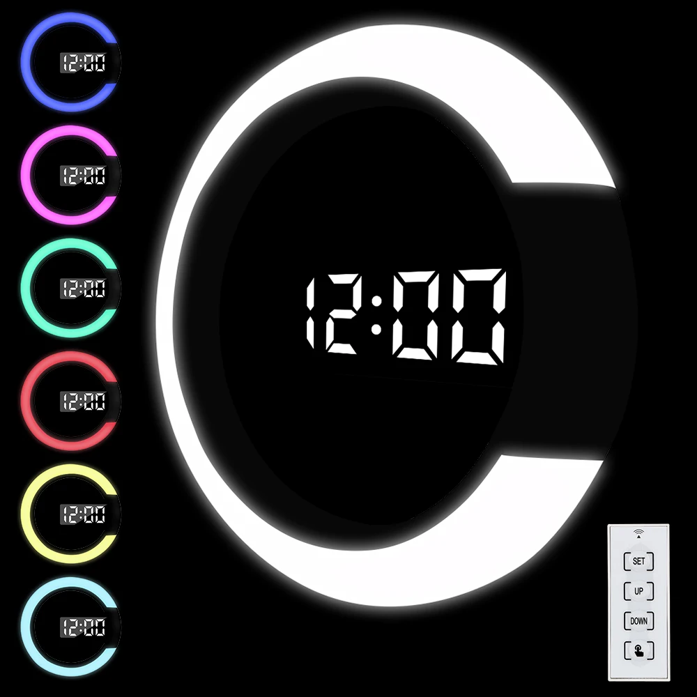 Luz-Nocturna-Digital-con-Control-remoto-3D-reloj-de-pared-LED-alarma-de ...