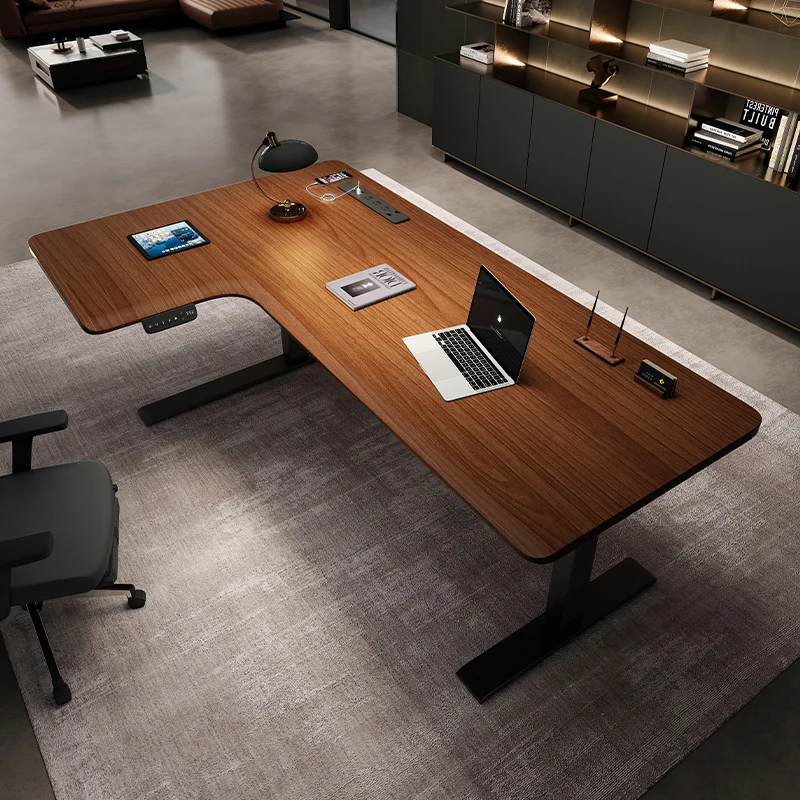 Modern Electric Lift Desk Nordic Corner Desk L-shaped Solid Wood ...