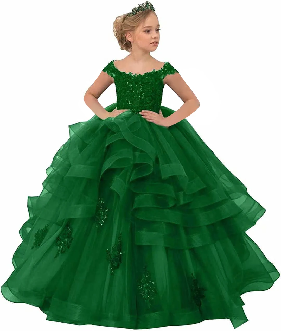 Emerald-Green-Pageant-Dress-Off-The-Shoulder-Flower-Girl-Dresses-For ...