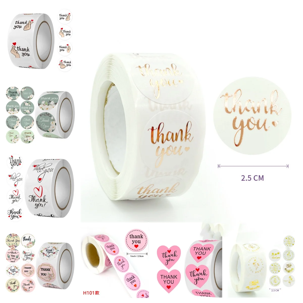 100-500pcs-Roll-Thank-You-Stickers-Labels-Stamps-Round-Floral ...