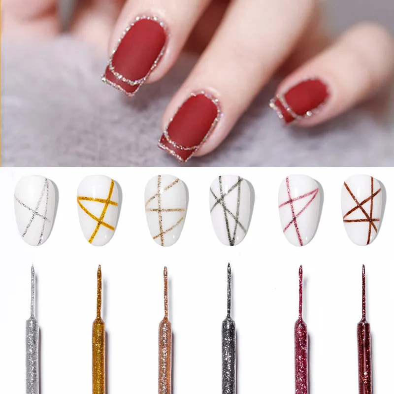 French Manicure With Silver Line Design