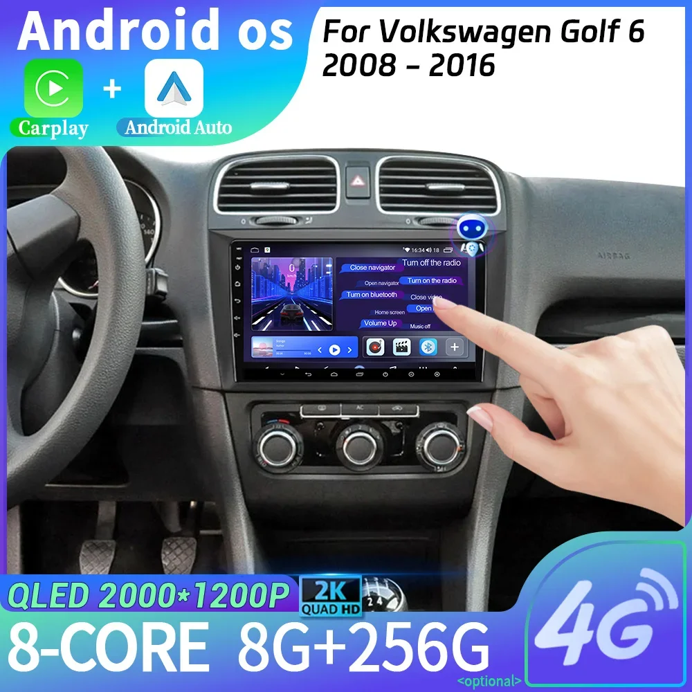 Android 14 For Volkswagen Golf 6 2008-2016 Head Unit 2DIN Wireless ...