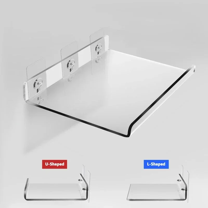 Wall-Mounted-Acrylic-Storage-Rack-No-Punching-Floating-Shelf-Clear ...