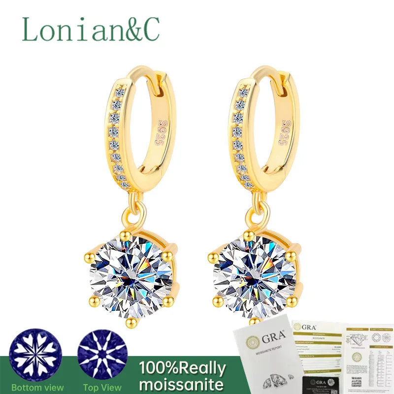 Lonian&C Moissanite Six Claw Drop Earrings VVS1 D Color 1CT/2CT Lab ...