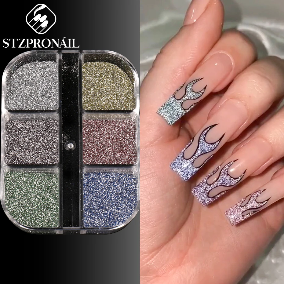 Magic Reflective Glitter Nail Powder Sparky Mix Silver Lines Flash ...