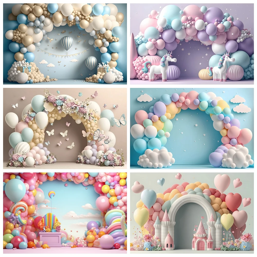 Newborn-Baby-1st-Birthday-Party-Backdrop-Colorful-Balloon-Girl-Boy-Cake ...