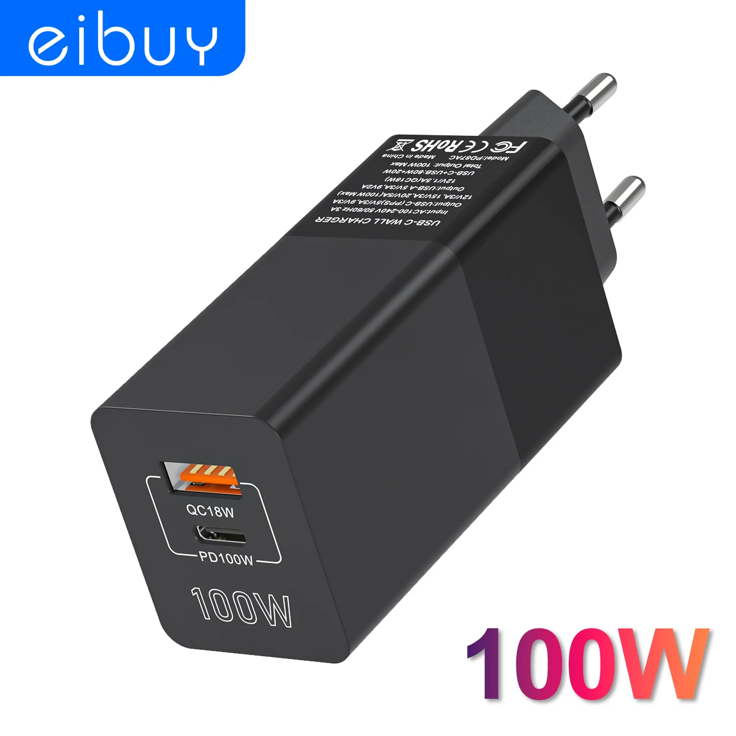 ガン100w USB c充電器、pd 100w 2ポートタイプc高速電源アダプターpd65w 45w psqc4.0 forラップトップ ...