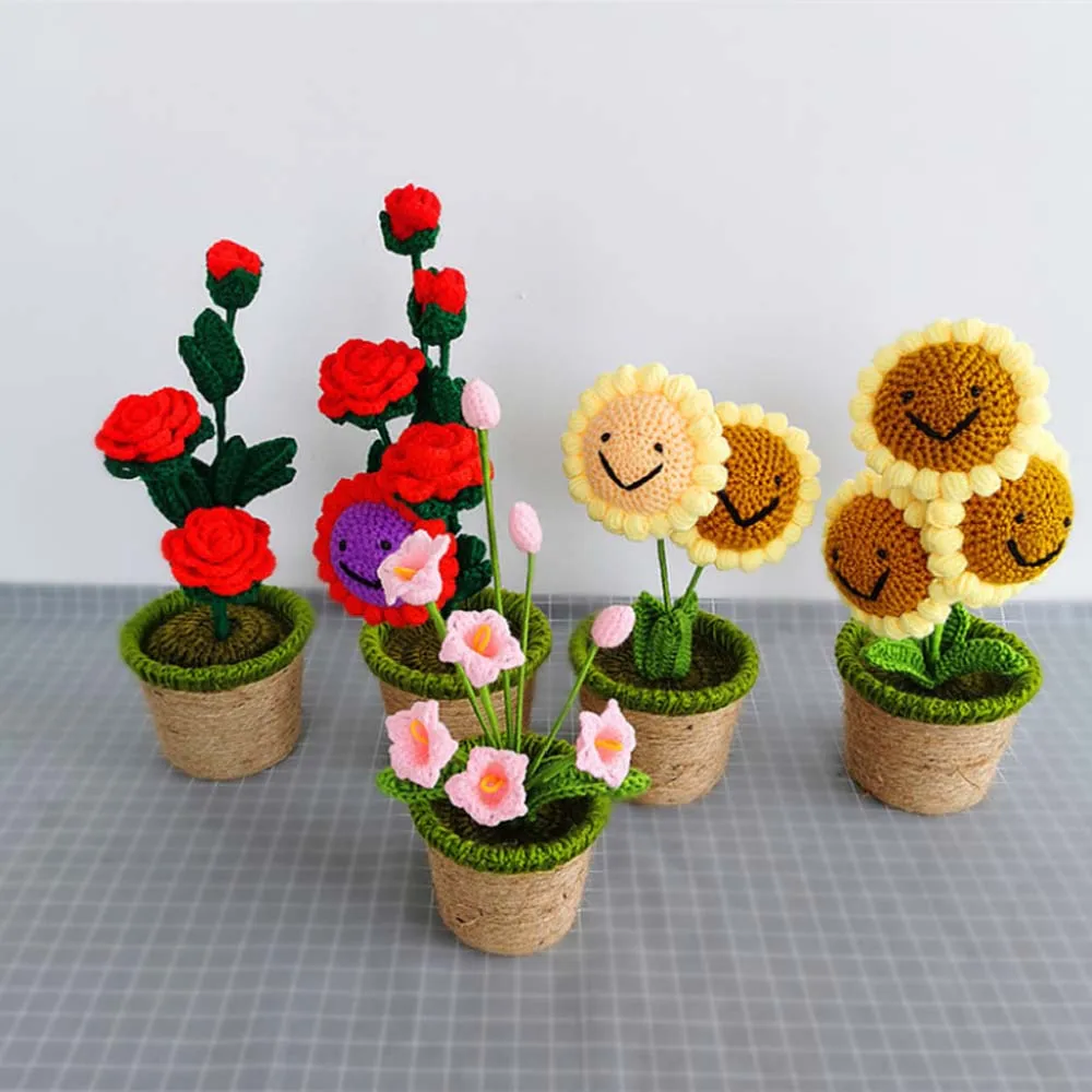 Lifelike-Potted-Sunflower-Stuffed-Toys-Knitted-Home-Decoration-Plush ...