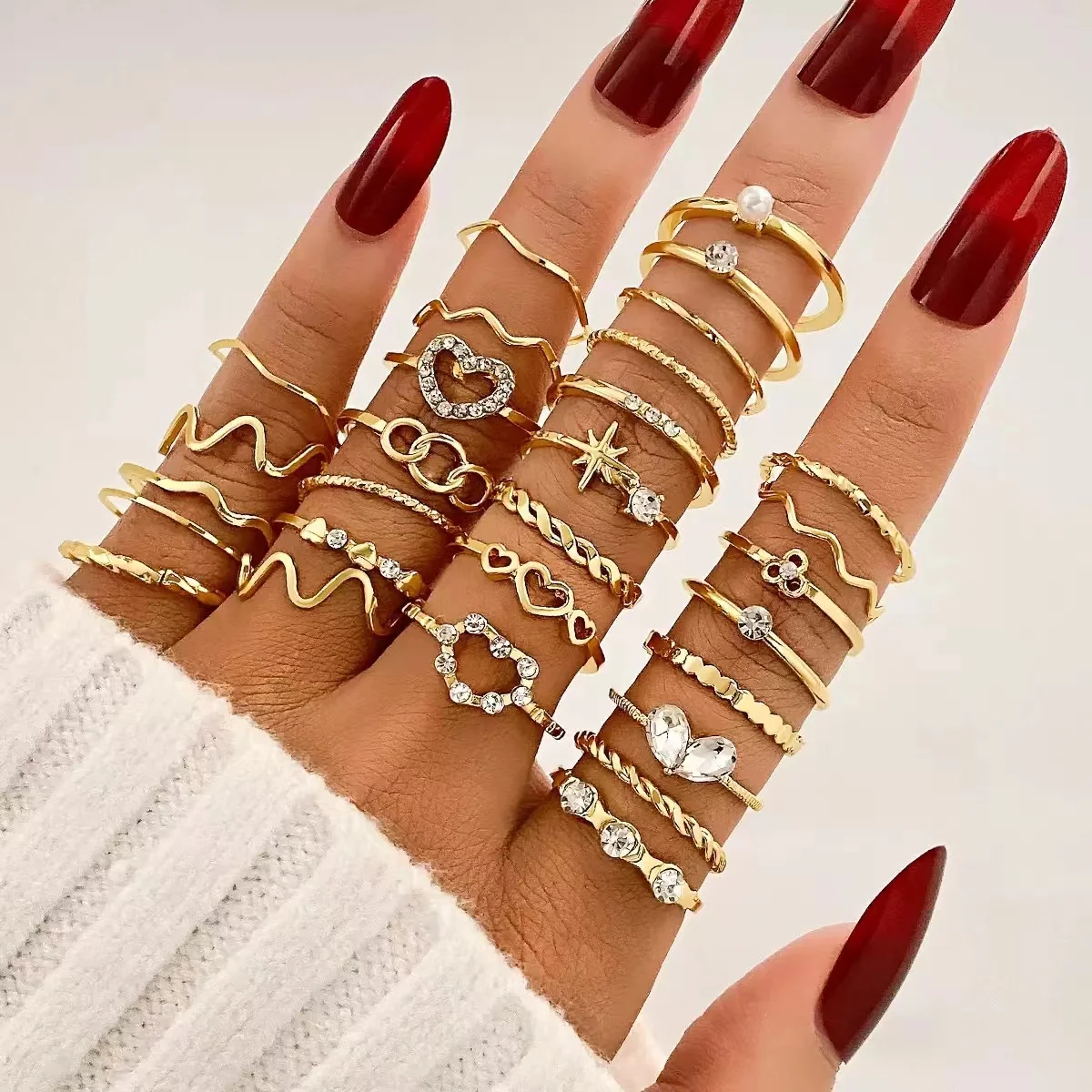 28PCS Boho Element, Geometric Sparkler Vintage Ring Set, Fashion Ring ...