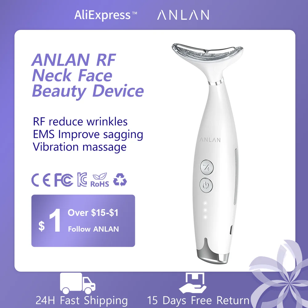 ANLAN RF boyun yüz güzellik cihazı EMS kaldırma boyun kırışıklıkları sökücü LED foton terapi ...