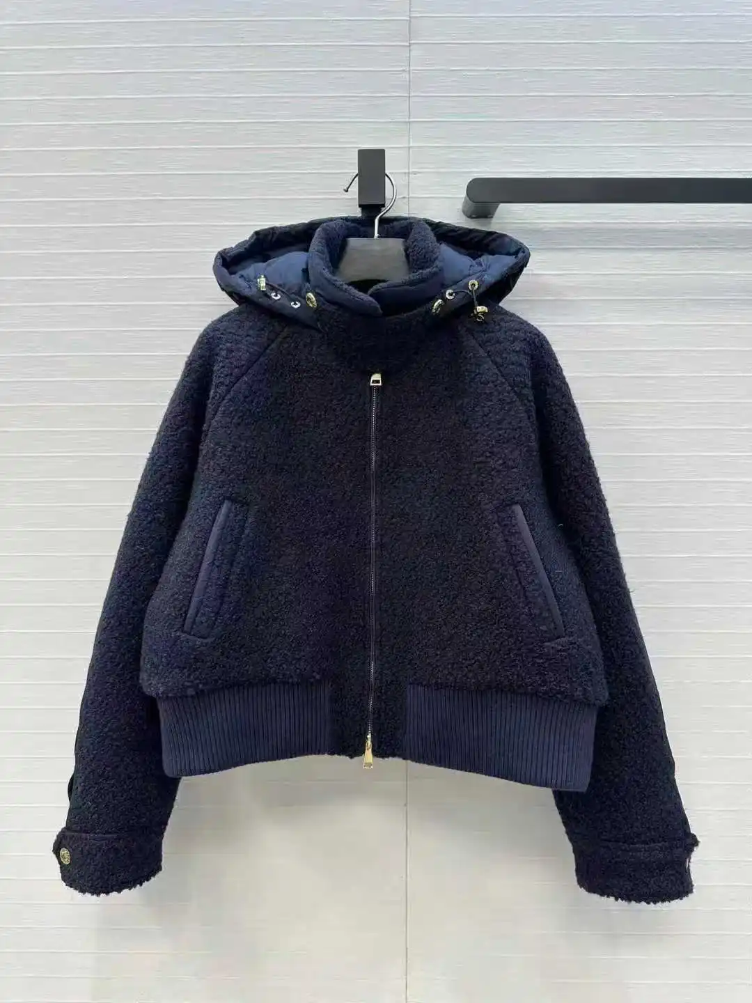 Customized coarse tweed splicing ribbon detachable nylon hood wool ...