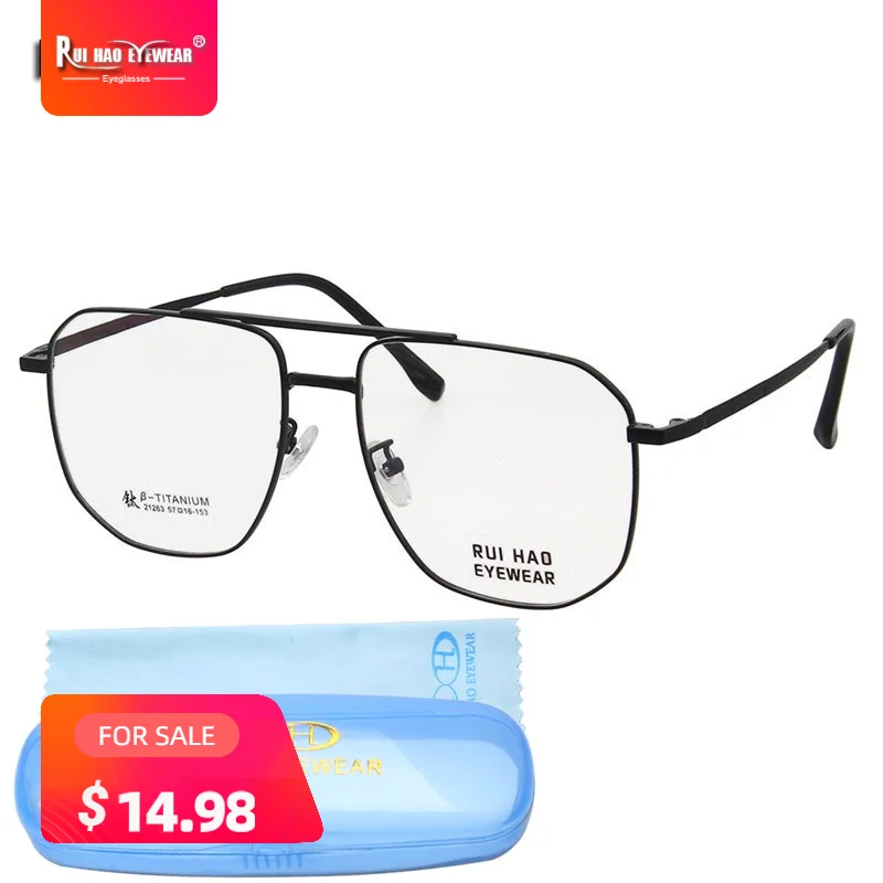 Double-Beam-Eyeglasses-Frame-Men-Titanium-Glasses-Frame-Square ...