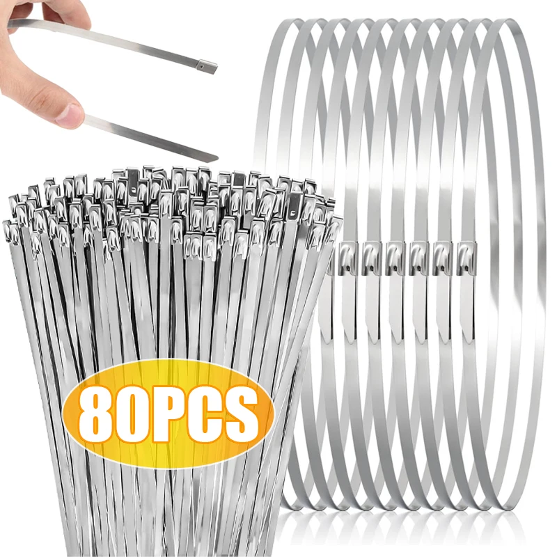 80-40-20PCS-Metal-Zip-Cables-Tie-Cord-Organizers-Stainless-Steel-Self ...