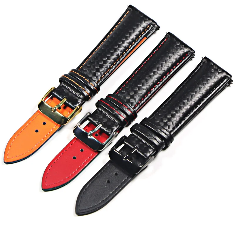 Genuine-leather-bracelet-Carbonfiber-grain-Watchband-18mm-20mm-Red ...