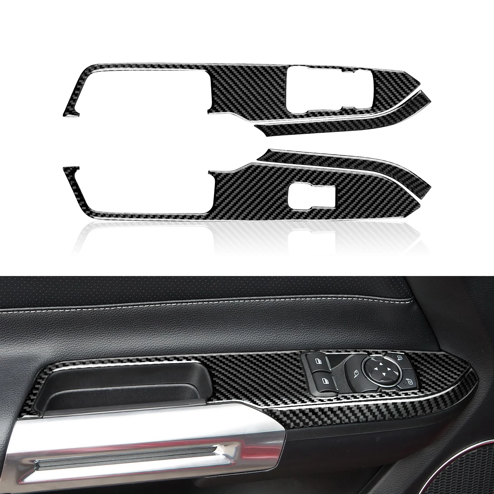Carbon Fiber Car Window Lift Switch Frame Panel Decor Sticker Decal ...