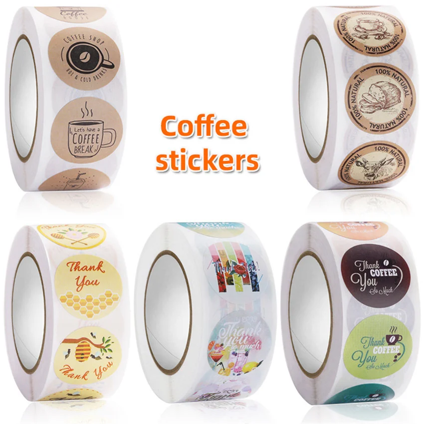 500pcs-roll-Coffee-Stickers-Round-Thank-You-Sticker-Label-for-Coffee ...